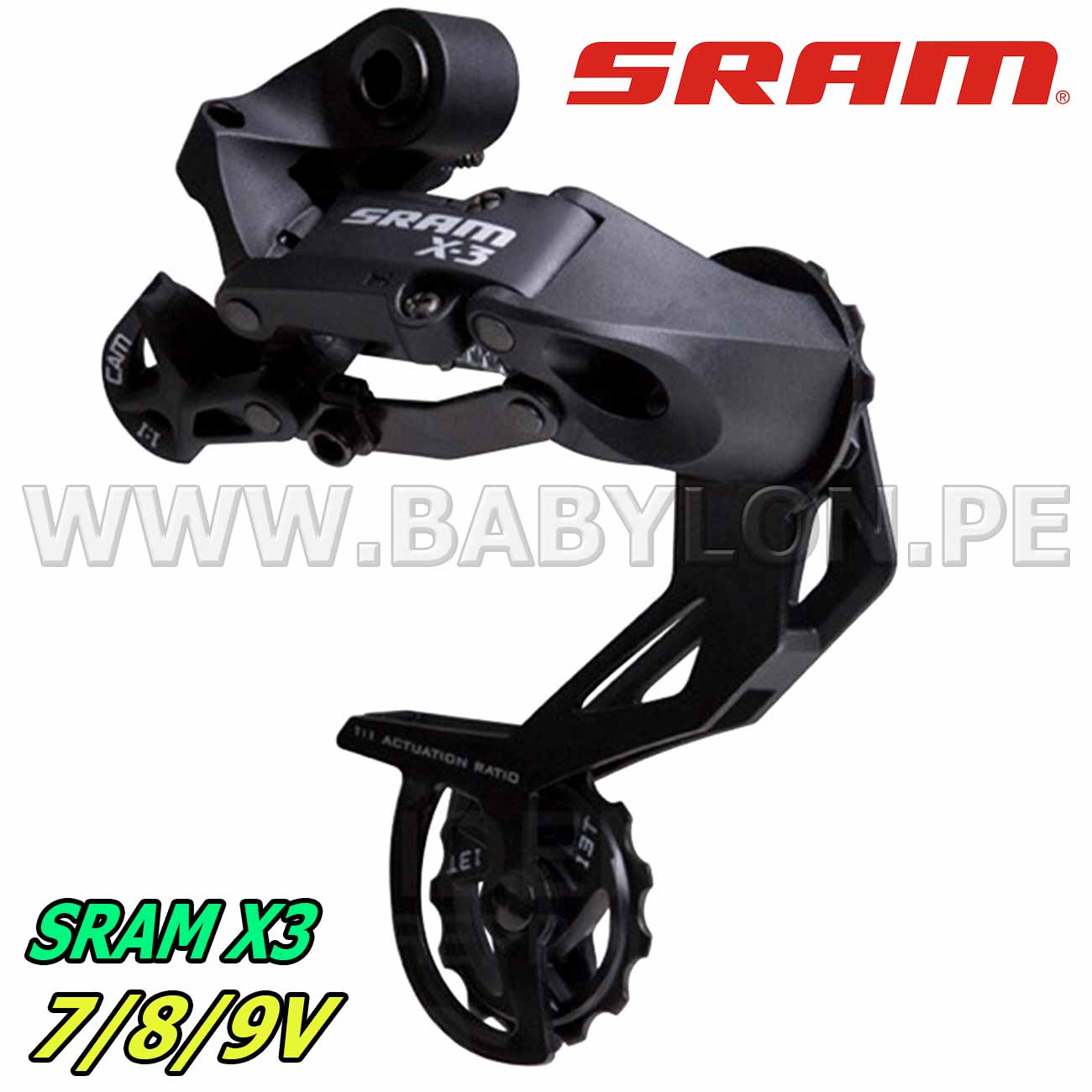 DESCARRILADOR SRAM X3 7V/ 8V/ 9V VELOCIDADES JAULA LARGA » Babylon Imports Bike Official