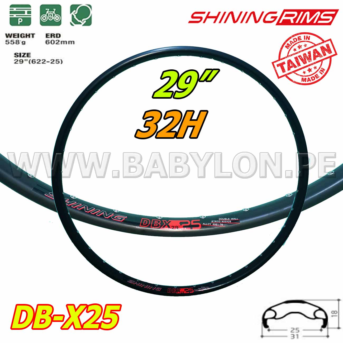 ARO SHINING RIM 29" DB-X25 MTB XC VAL. AUTO TUBELESS ALUMINIO | 32H (1 und) » Babylon Imports ...