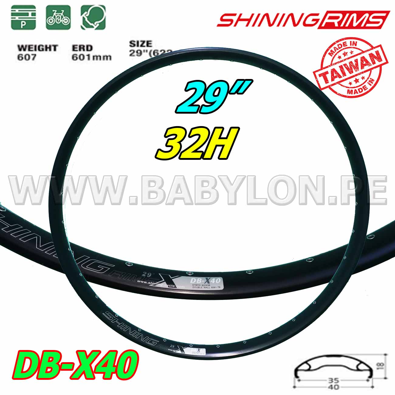 ARO SHINING RIM 29" DB-X40 ENDURO/DH VAL. AUTO TUBELESS ALUMINIO | 32H (1 und) » Babylon Imports ...