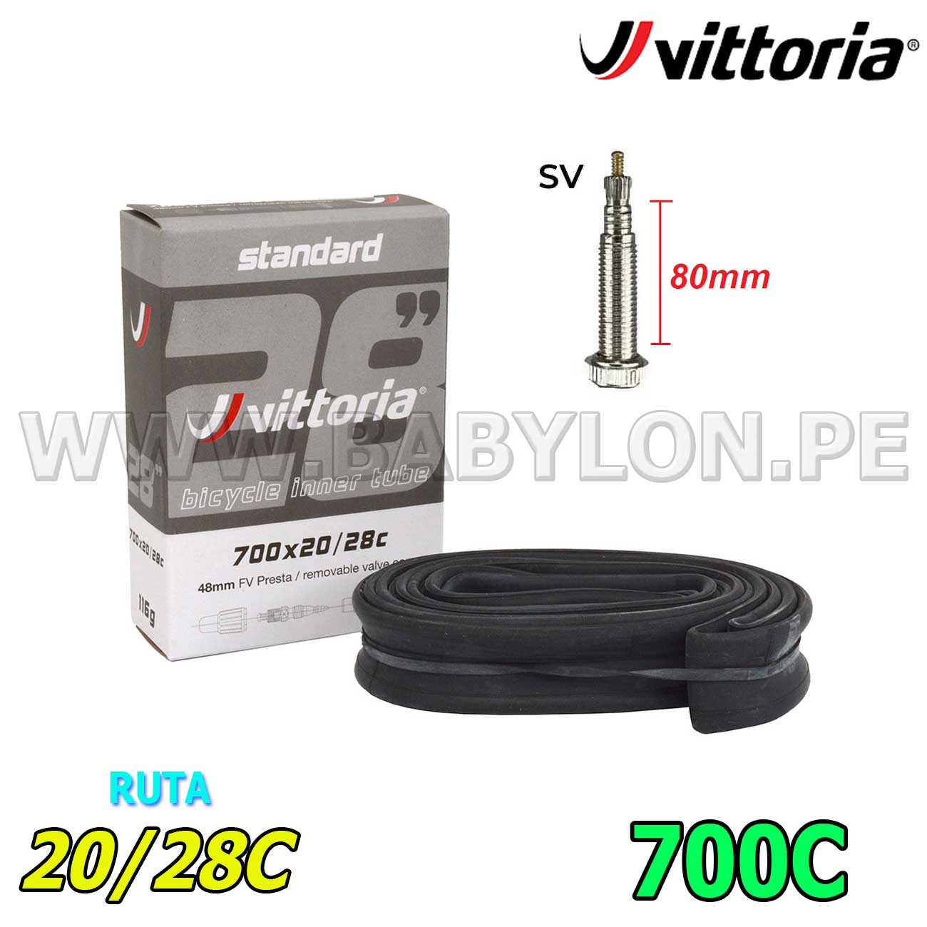 Camara Vittoria Ruta Valvula Presta 700x20/28C SV 80mm » Babylon Imports Bike Official