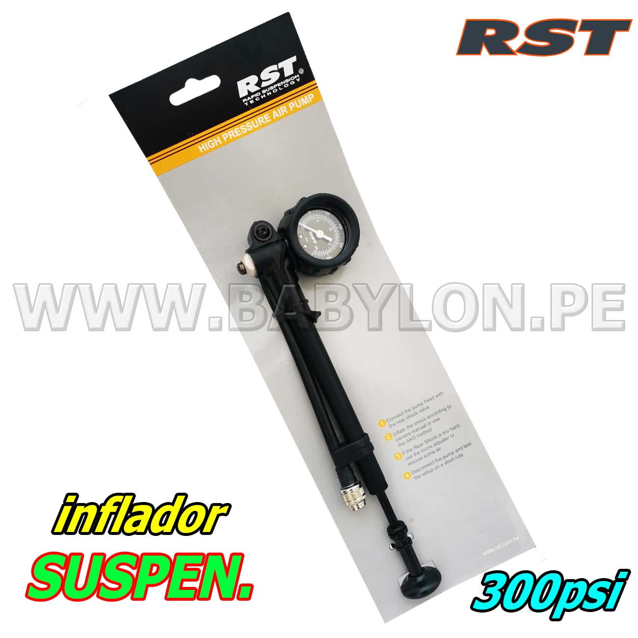 INFLADOR DE SUSPENSIÓN SHOCK RST 300PSI » Babylon Imports Bike Official